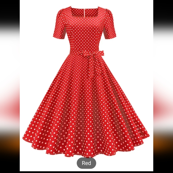 Vonda | Dresses | Nwot Bright Red With White Polka Dots Dress Costume ...